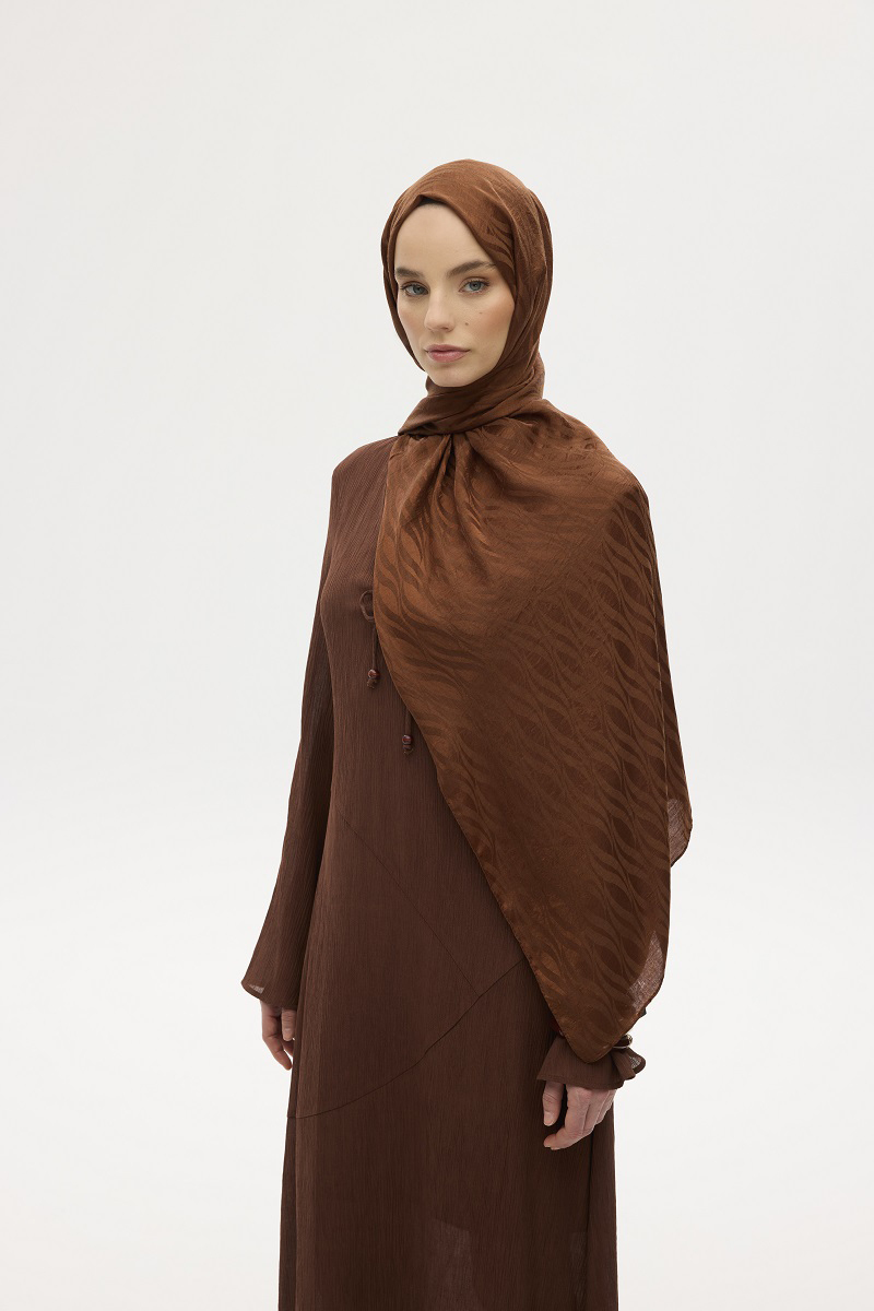 İtalyan Jakar Şal Dalga Desen - Sıcak Kahve Dalga Desen Camellia Scarfs